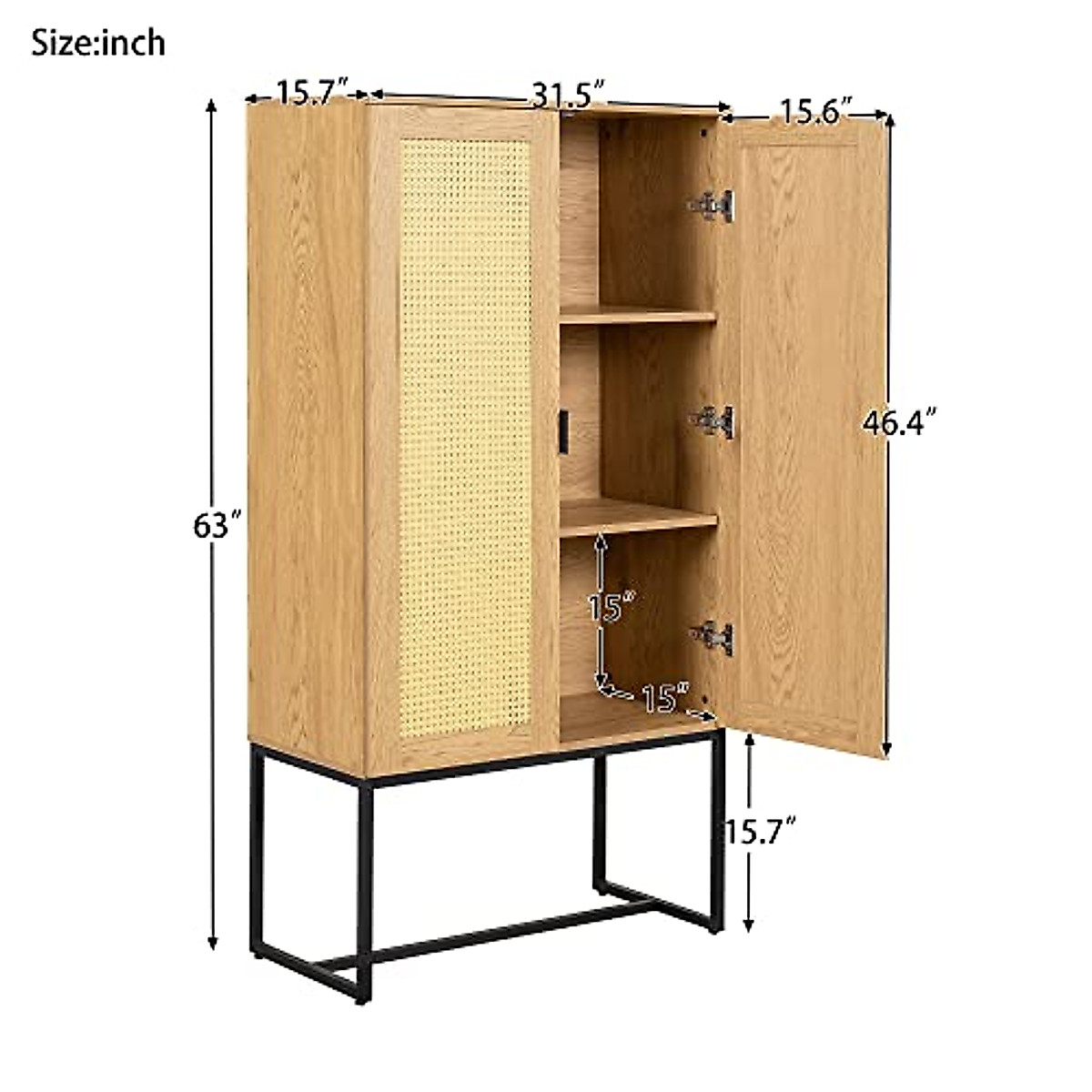 Merax Storage 2-Door Rattan Sideboard for Dining Room, 63 inch, Wicker High Cabinet