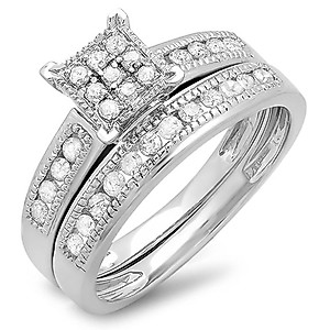 Dazzlingrock Collection 0.50 Carat (Cttw) Sterling Silver Round White Diamond Women Engagement Ring Set 1/2 CT, Size 7.5