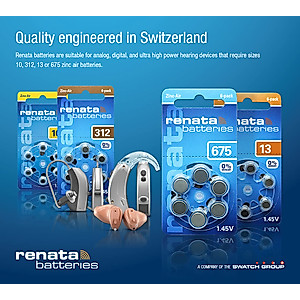 Renata Size 312 Zinc Air 1.45V Hearing Aid Battery - Designed in Switzerland (60 Batteries)