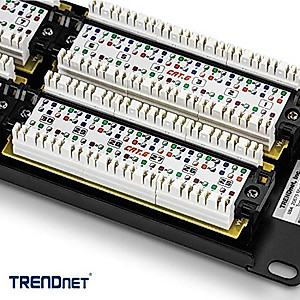 TRENDnet 48-Port Cat6 Unshielded Patch Panel, Wallmount or Rackmount, Compatible with Cat3,4,5,5e,6 Cabling, for Ethernet, Fast Ethernet, Gigabit Applications, Black, TC-P48C6