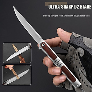 QZL Pocket Knife for Men, Folding Knife with Clip, with D2 Steel Blade, Safety Liner Lock, Sharp Knife for Outdoor Tactical Survival Camping Hunting Fishing, Cool Knifes for Dad