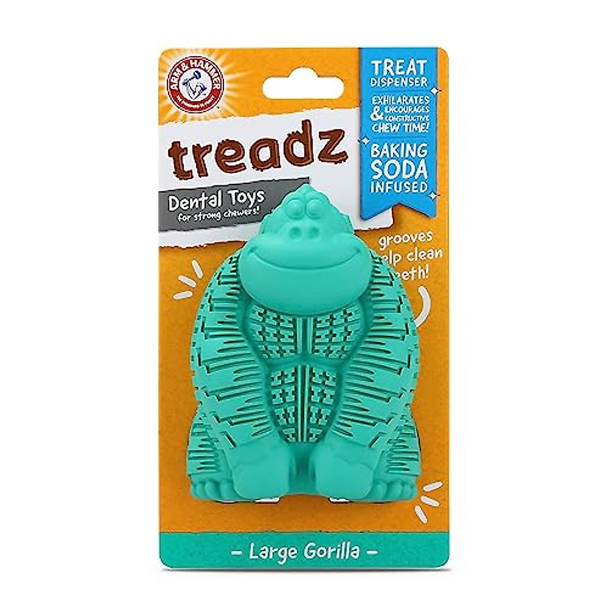 Arm & Hammer for Pets Super Treadz Gorilla Dental Chew Toy for Dogs - Dog Dental Toys Reduce Plaque & Tartar Buildup Without Brushing - Safe for Dogs up to 35 Lbs