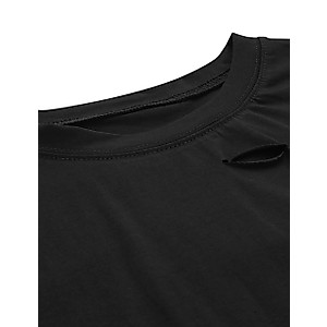 SweatyRocks Women's Summer Short Sleeve Tee Distressed Ripped Crop T-shirt Tops Black M