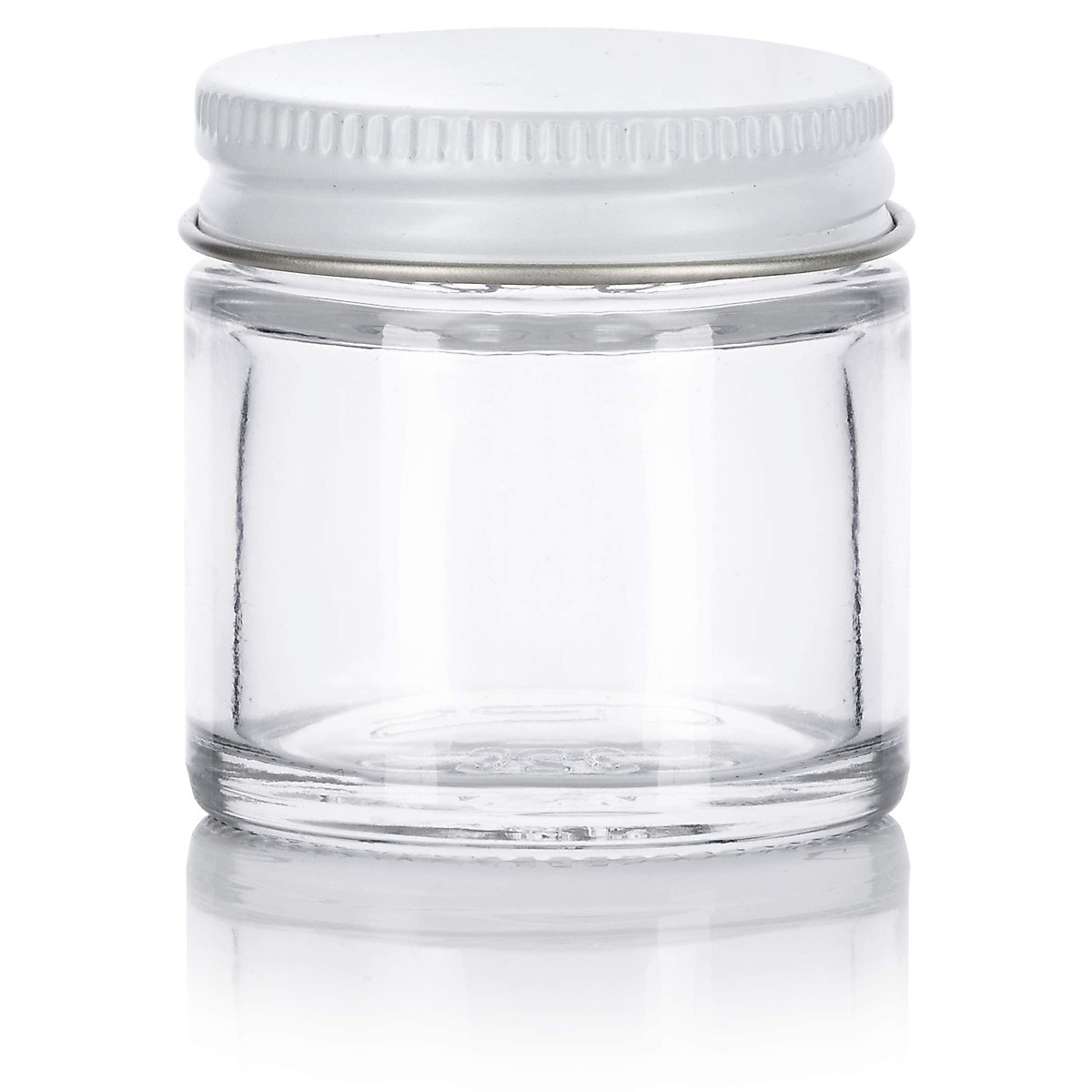 1 oz / 30 ml Clear Thick Glass Straight Sided Jar with White Metal Airtight Lid (4 pack)