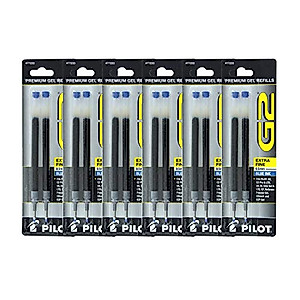 Pilot G2, Dr. Grip Gel/Ltd, ExecuGel G6, Q7 Rollerball Gel Ink Pen Refills, 0.5mm, Extra Fine Point, Blue Ink, Pack of 12