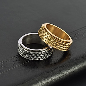 Retro Dragon Scales Spinner Rings Rotatable Stainless Steel Hip-hop Biker Punk Fidget Band Rings for Women Men Boys Girls Anti Anxiety Stress Relief Statement Promise Couple Rings