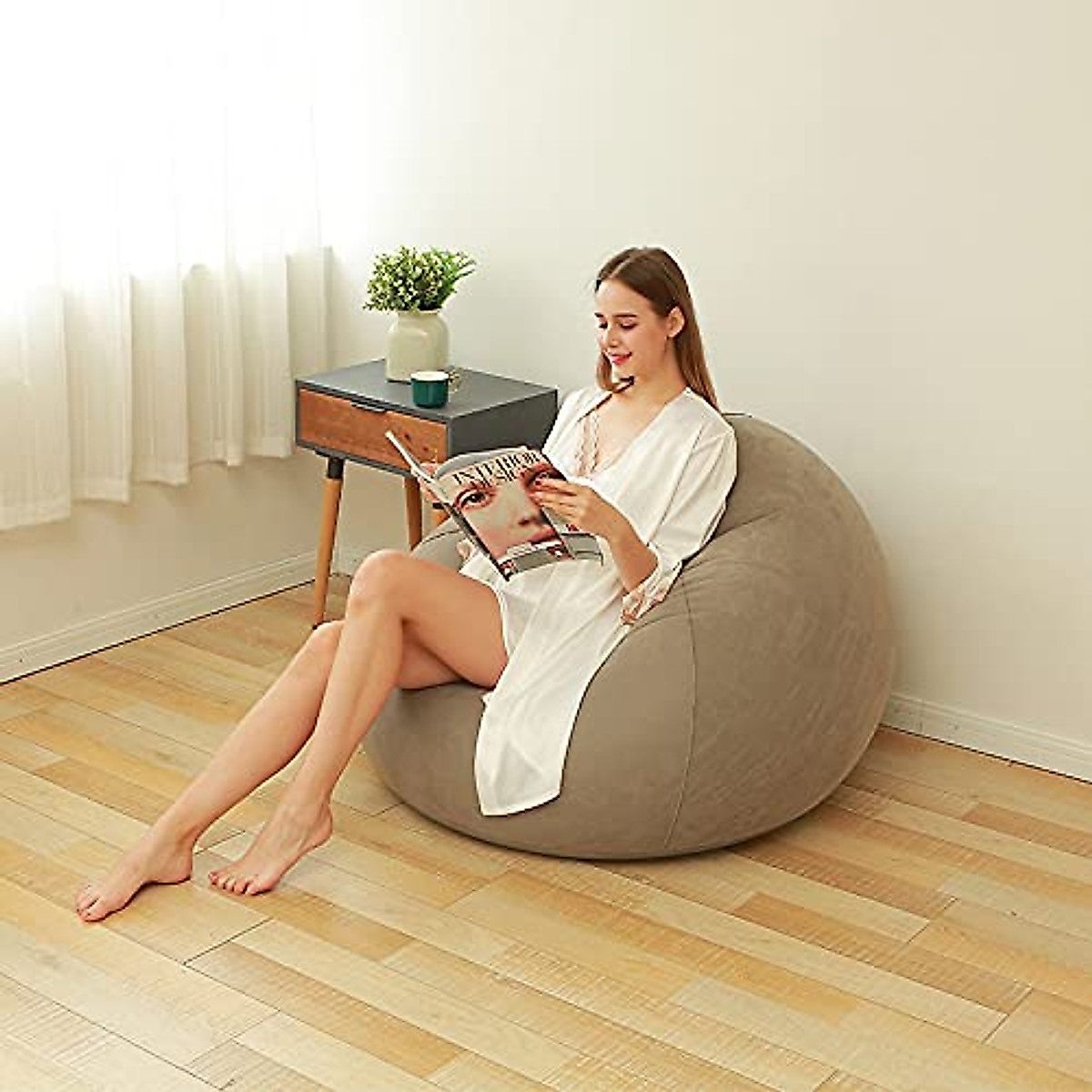 Inflatable Bean Bag Chair for Adults, Kids, and Teens - Washable Cover, Eco-Friendly Filler - Perfect Lounge Chair for Living Room, Bedroom, or Floor Seating Grey