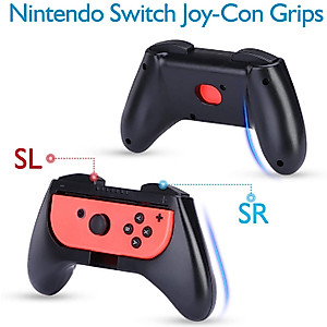 HEYSTOP Switch Case / Switch OLED Case Accessories Compatible with Nintendo Switch & OLED Model, Carry Case with Joycon Grip / PlayStand / Thumb Grips Caps for Nintendo Switch & OLED Model, Black