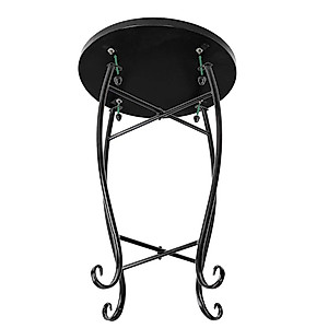 Outdoor Side Table, Metal Coffee End Table, Mosaic Accent Table, Small Terrace Bistro Table, Plant Stand for Patio Porch Beach Balcony, Glass Top & Black Iron, 14 Inch (Green Flowers)