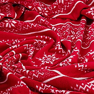 Celebright Christmas Fleece Throw - Large 50 x 60 Inch (127 x 152cm) Fluffy Microfiber Blanket Throw Over for Bed, Sofa, Couch - Plush Snuggly Cosy Winter Warmer - Scandi Nordic Red