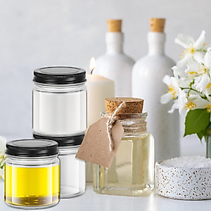 32 Pcs Thick Glass Jars with Lids Canning Jars 8 oz Clear Round Candle Jars Wide Mouth Pickle Jars with Lids Glass Storage Containers with Lids for Spice Powder Liquid Lotion Honey, Dishwasher Safe