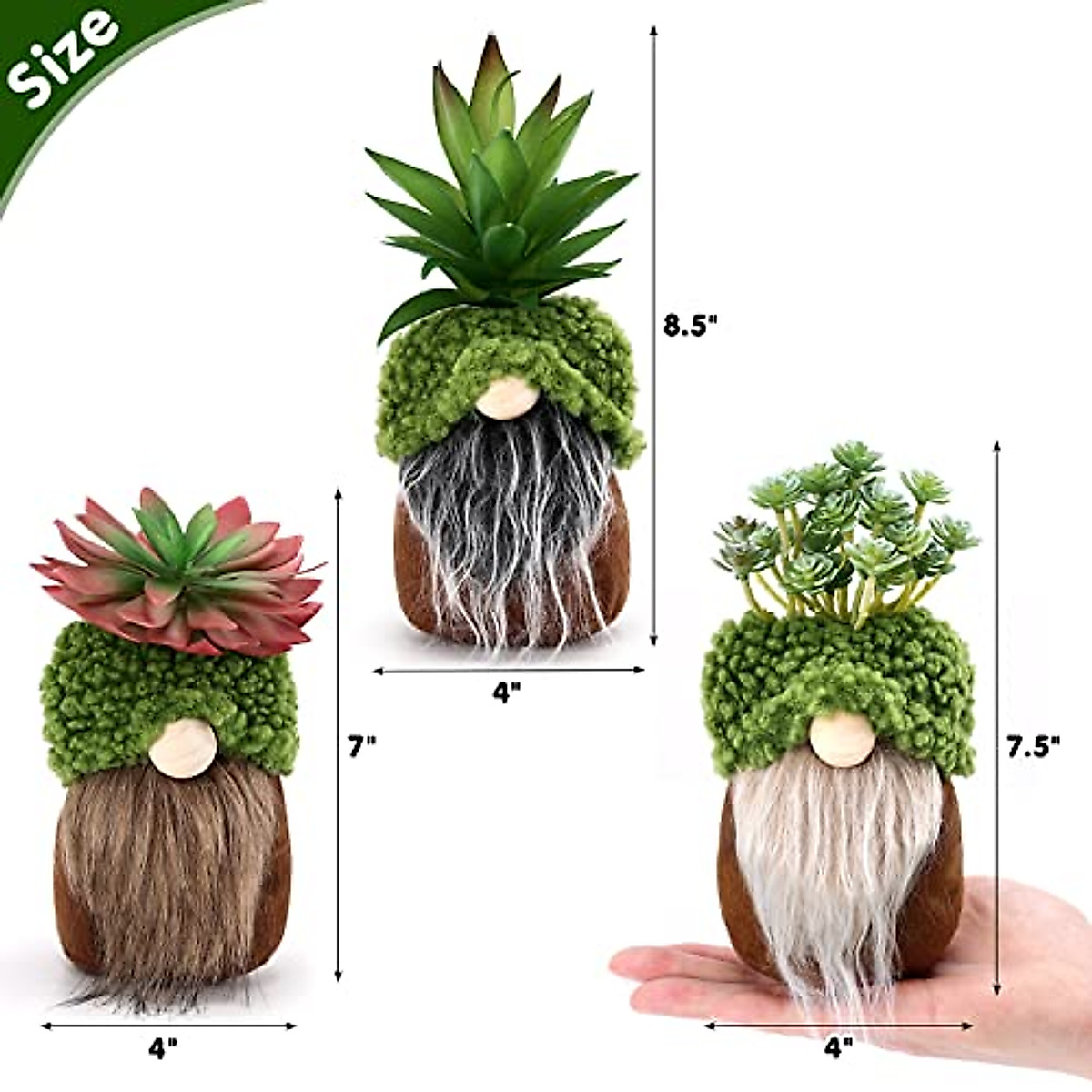 Upltowtme Succulent Gnomes Greenery Plants Swedish Tiered Tray Faux Moss Tomte Cacti Nordic Dwarf Home Stuffed Gnomes Collection Garden Display Friend's Coworker's Summer Gift for Plant Lover Set of 3
