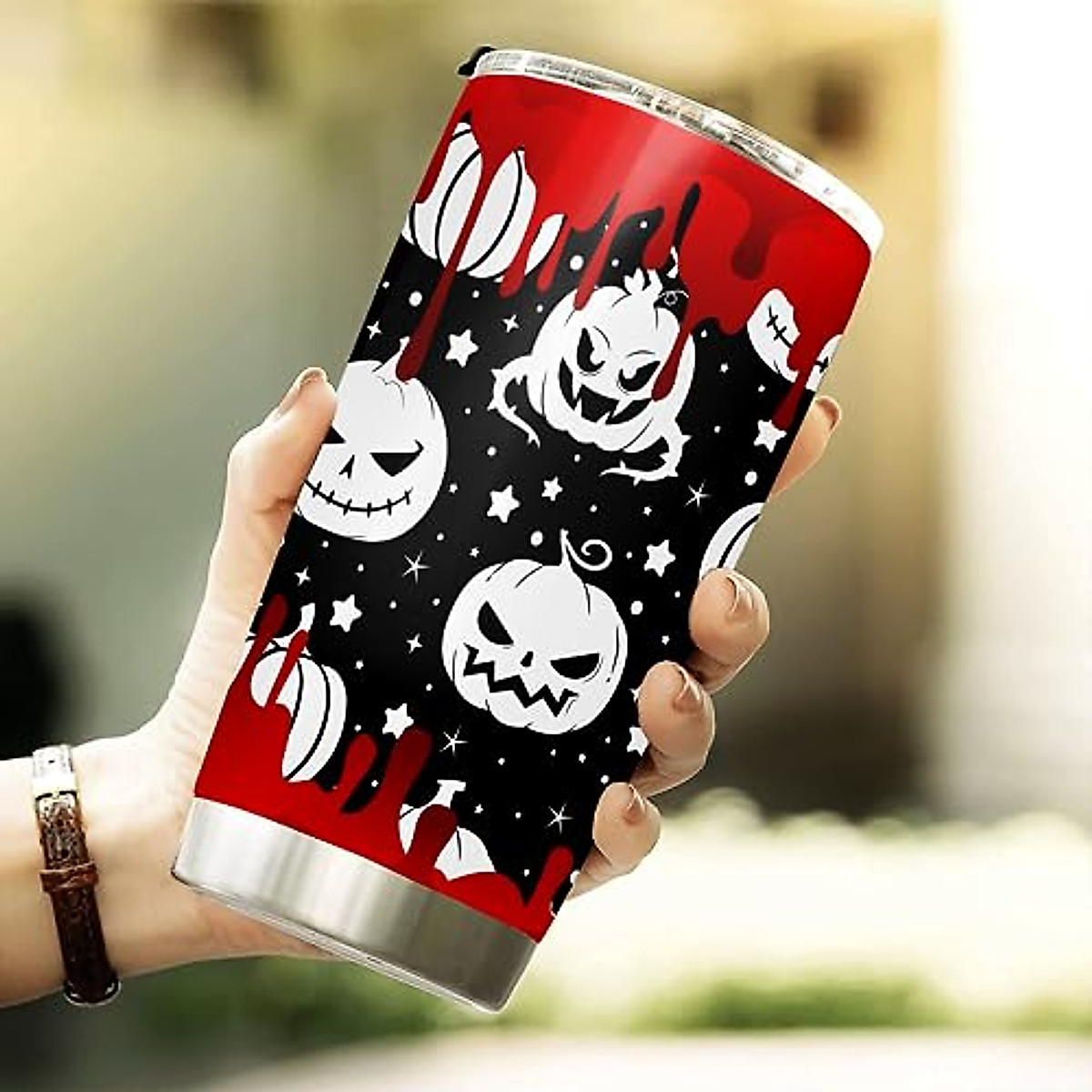 GBEELANA Personalized Name Halloween Tumbler Cup with Lid, Halloween Home Decor Kitchen Double Wall Vacuum Insulated Travel, Stainless Steel Coffee Tumbler Cup