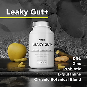 Amen Leaky Gut Supplements - Advanced Formula with Bioavailable L Glutamine, Zinc, Turmeric, Licorice Root - Bowel and Stomach Probiotics & Fermented Prebiotics - Vegan, Non-GMO - 90 Capsules