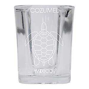 Cozumel México Souvenir 2 Ounce Square Shot Glass laser etched Turtle Design