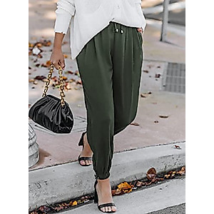 EVALESS Women's Linen Pants Summer Drawstring Elastic High Waisted Business Casual Work Pants for Women 2025 Trendy Loose Comfy Harem Pants Trousers Womens Joggers with Pockets Green Medium