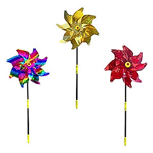 Cabilock 3pcs Outdoor Bird Repellent Pinwheel Tool Rainbow Pinwheels Wind Spinners Kids Windmill Children Toy Garden Windmills Whirl Pinwheels for Party Favors Outdoor Lawn Decorations