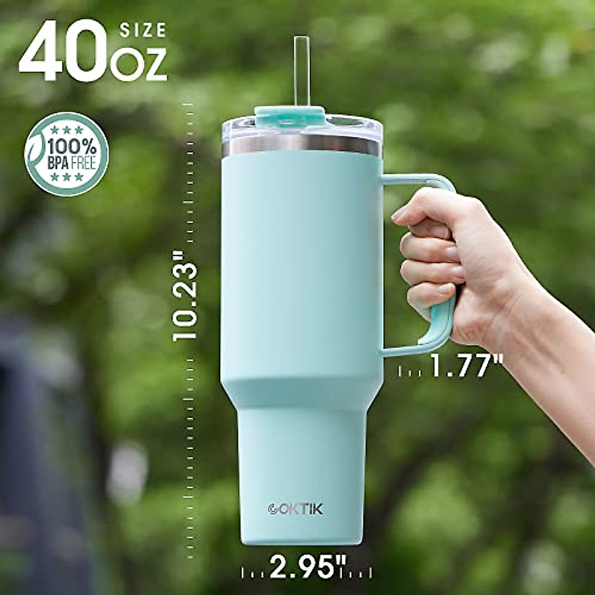 COKTIK 40 oz Tumbler With Handle and Straw Lid, 2-in-1 Lid (Straw/Flip), Vacuum Insulated Travel Mug Stainless Steel Tumbler for Hot and Cold Beverages(Seafoam)