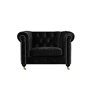American Home Classic Claire 15" 1-Seat Traditional Velvet Sofa in Gold/Black