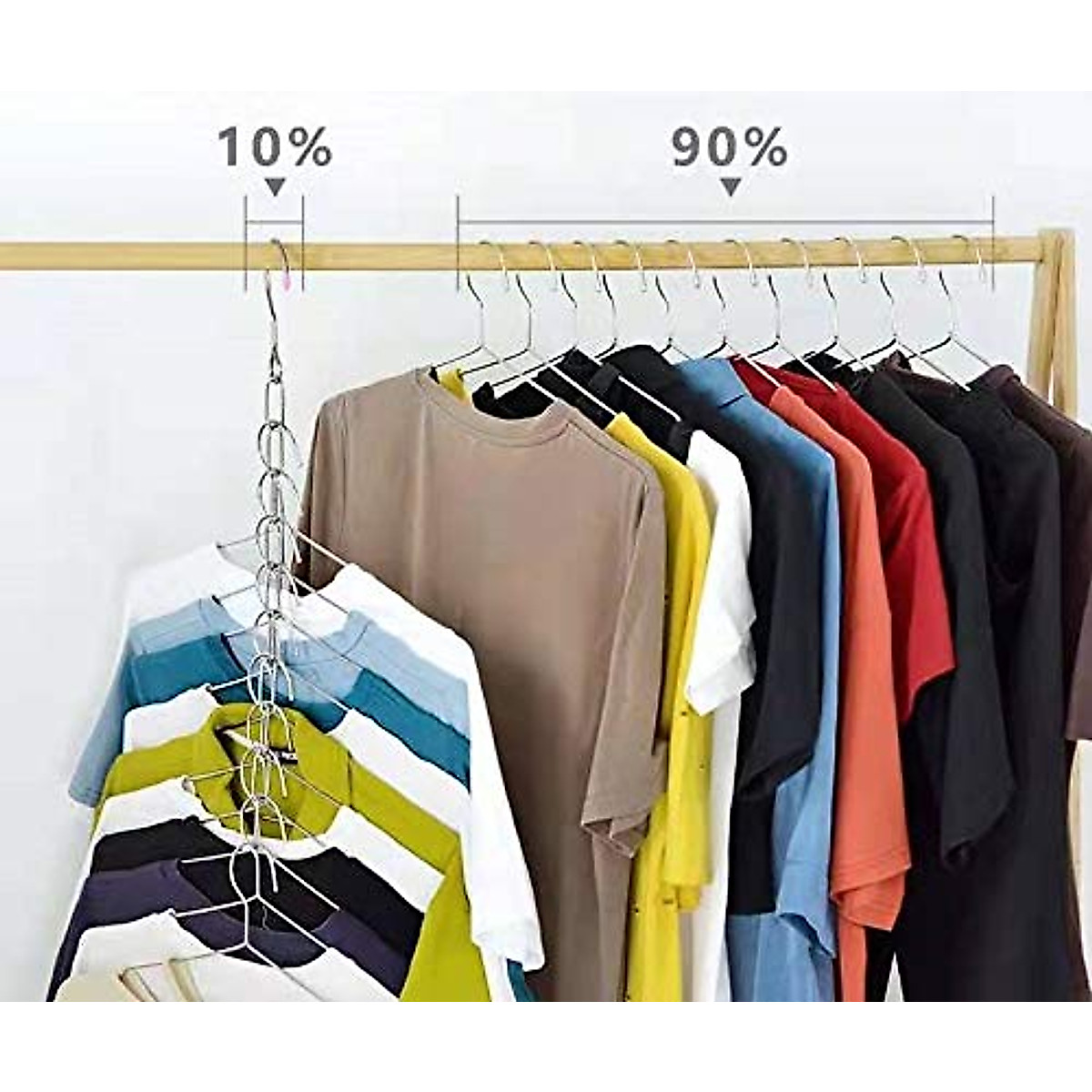 Closet Organizers Hangers, Stainless Steel Space Saving Clothes Hanger Organizer, 3 Pack Magic Metal Vertical Hangers with 10 Slot, T Shirt Organizer for Wardrobe, Multiple Hangers in One