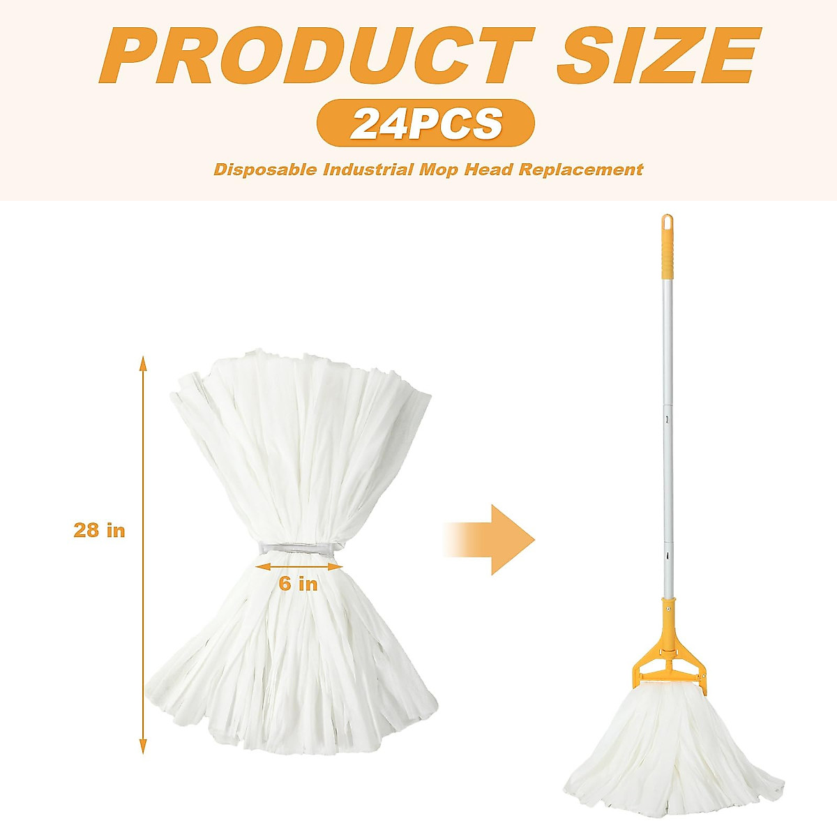 Tioncy 24 Pcs Disposable Industrial Mop Heads Replacements Non Woven Wet Mop Head Refill Cut End Wet Mop Refill Commercial Replacement Mop Heads for Floor Cleaning Supplies Mopping, White