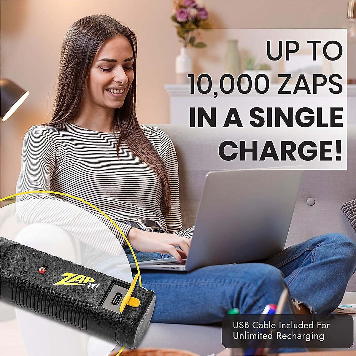 Zap It! Mini Bug Zapper - Rechargeable Mosquito, Fly Killer and Bug Zapper Racket - Flies Killer Indoor - 4,000 Volt - USB Charging, Super-Bright LED Light to Zap in The Dark - Safe to Touch