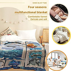 HUGDIY Sea Dolphin Fleece Throw Blanket 54"x70", Soft Cozy Blanket, Lightweight Fuzzy Fluffy Plush Blanket for Bed Sofa Travel