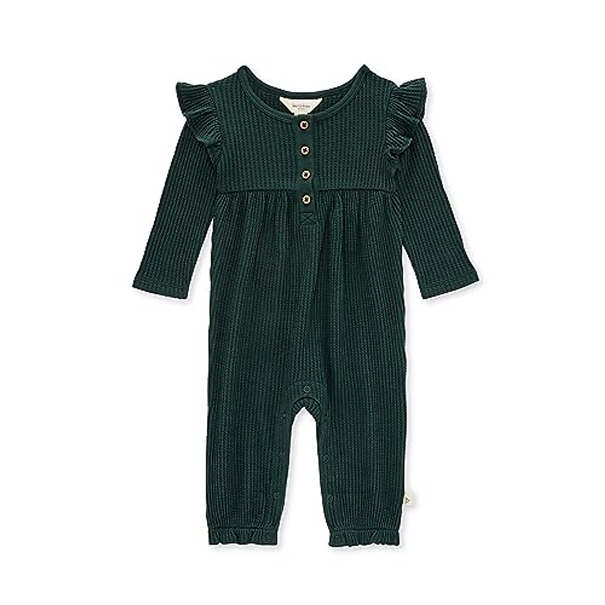 Burt's Bees Baby Baby Girls' Romper Jumpsuit, 100% Organic Cotton One-Piece Outfit Coverall, Green Ruffle, 6 Months