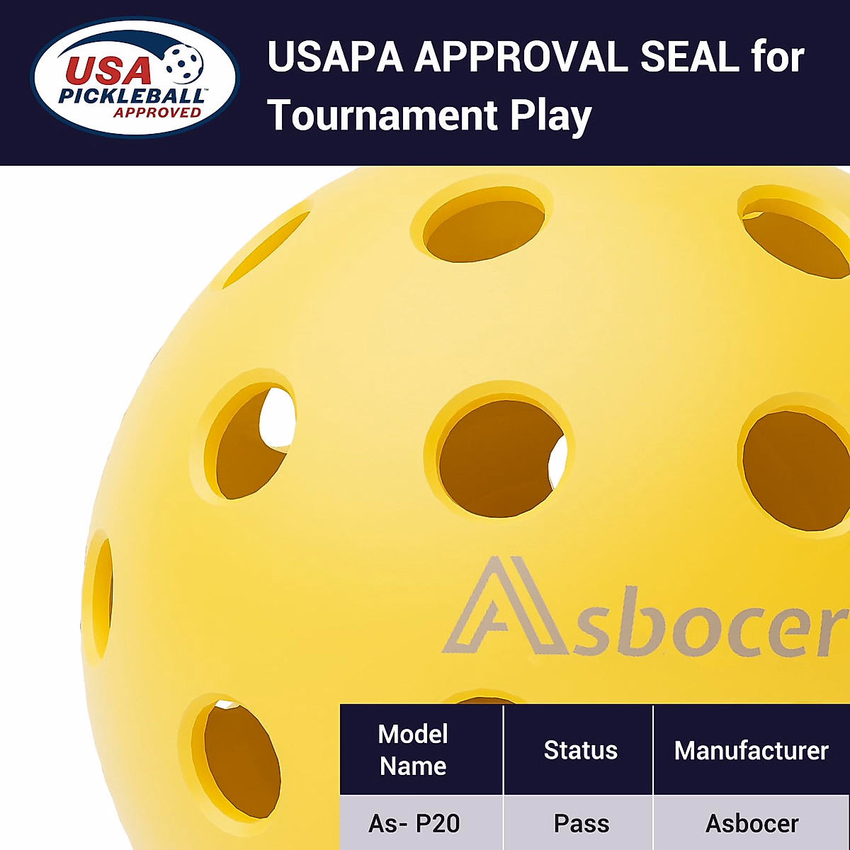 Asbocer Pickleball Balls, USAPA Approved Pickleballs, 12-Pack 40 Holes Outdoor Pickleball Balls with Mesh Bag, High Elasticity & Durable Yellow Pickle Balls for All Style Pickleball Paddles