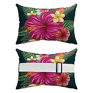 Recliner Head Pillow Ledge Loungers Chair Pillows with Insert Flower, Hibiscus Plumeria Rubra Lumbar Pillow with Adjustable Strap Outdoor Waterproof Patio Pillows for Beach Pool Chair, 2 PCS