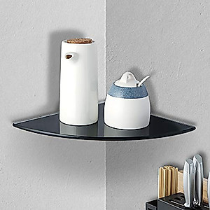 Alise Bathroom Shelves Glass Shelf,Wall Mount Floating Shelves for Bathroom,1 Tier Fan-Shaped Tempered Glass Storage Rack Organizer,Black Finish GBL007T-B