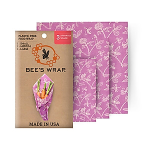 Bee's Wrap - 3 piece value pack - Made in the USA with Certified Organic Cotton - Plastic and Silicone Free - Reusable Eco-Friendly Beeswax Food Wrap - 3 sizes (S, M, L)