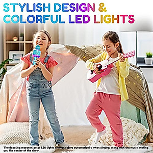 Wireless Bluetooth Karaoke Microphone with Controllable LED Lights, 5-in-1 Portable Mic Speaker Player Recorder, Great Toys Birthday Gifts for 3 4 5 6 7 8 Years Old Girls Boys (Blue)