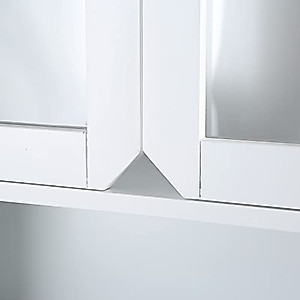 HOME BI Over The Toilet Storage Cabinet, Free Standing Toilet Rack with Drawer and Acrylique Doors for Toilet Shelf (White)