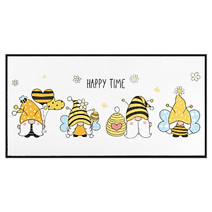 TsyTma Yellow Bee Gnomes Kitchen Rug Hello Spring Floor Mats Washable Non-Slip Bathroom Rug Runner Laundry Room Home Decor 39x20 Inch