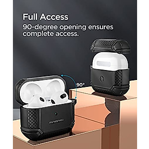 MOBOSI Compatible with AirPods 3 Case, Rugged Corner Shock Absorbing Hard Case Cover, Full-Body Protective Case with Keychain for AirPods 3rd Generation Charging Case, Black