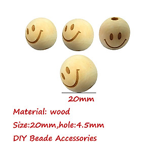 Alenybeby 50pcs 20mm Round Natural Wood Beads Laser Printing Smile face Beads Necklace Wooden Beads for Key Chain Jewelry Making (Smiley face 50pcs)