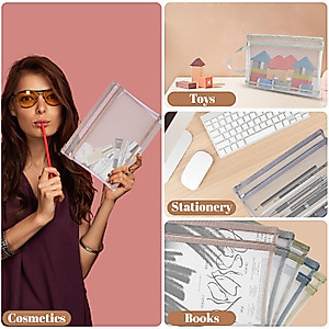 5 Pack Colored Mesh Zipper Pouch Bags, Storage & Organization, Breathable See Through A4 Zipper Pouch with Handle