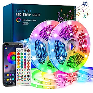 Bonve Pet 100ft Led Lights for Bedroom,Music Sync Color Changing LED Lights with Remote and App Control 5050 RGB LED Strip Lights, LED Lights for Room Home Party Christmas Decoration(2 Rolls of 50ft)