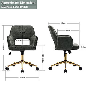Duhome Home Office Desk Chair with Wheels, Fabric Adjustable Swivel Accent Chair with Hollow Mid-Back Backrest, for Living Room Bedroom, Green Golden Base