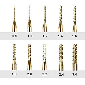 10pcs 0.8-3mm Titanium Coated Engraving Milling Cutter Carbide Bits, 1/8'' Shank for Dremel Rotary Tools by YEEZUGO