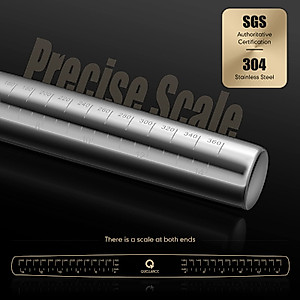 French Rolling Pin with Measurements - Quellance Rolling Pins for Baking,17.5" Fondant Rollong Pin,Stainless Steel Rolling Pin Dough Roller