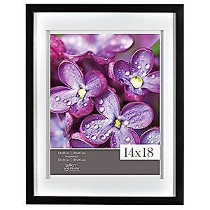 Gallery Solutions 14x18 Black Wood Wall Frame with Double White Mat for 11x14 Image
