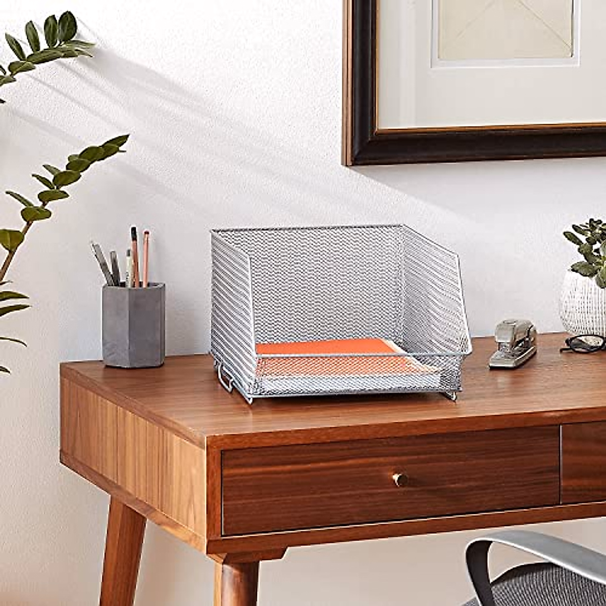 Mesh Stacking Bin Silver (Sold As 1 Bin) Storage Containers Great for Food, Crafts, Cleaning or Pantry Items 1613 (Large 15x11x8)