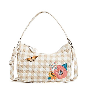 Vera Bradley Women's Cotton Frannie Crescent Crossbody Purse, Peach Blossom Picnic - Recycled Cotton, One Size