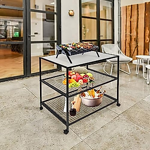 YETINGSHOP Three-Shelf Movable Food Prep and Work Cart Table Stainless Steel Grill Cart Cart Modular Table Suitable for Camping, Indoor and Outdoor, Dining Tables (Without a Handle)