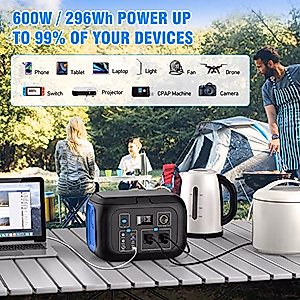 Portable Power Station 600W Power Bank 296Wh Solar Generator Lithium Battery Portable Generator Fast Charging with LED Light Battery Pack 9 Outputs Power Supply for Home Camping Emergency Backup