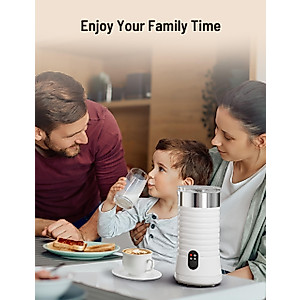 Milk Frother, 4-in-1 Milk Frother and Steamer, Frother for Coffee, Hot & Cold Foam Maker for Latte, Cappuccino, Macchiato, Electric Milk Frother Warmer with Silent Operation & Auto Shut-off (White)