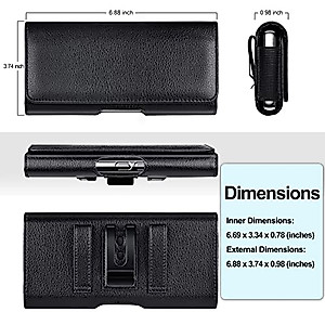 ykooe Premium PU Leather Holster for iPhone 13 Pro 13 12 12 11 XR, Max, with Card Slot Holder Cell Phone Belt Clip Case Samsung Galaxy S22 S21 S20 A32 A13 (Fits Phone with Otter Box Case on), Black