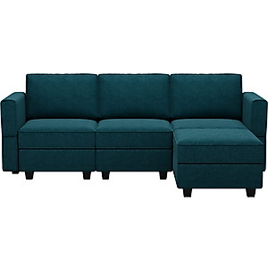 Belffin Small Sectional Sofa Modular L Shaped Couch 3 Seater Sectional Couch Convertible Chaise Ottoman with Storage Peacock Blue